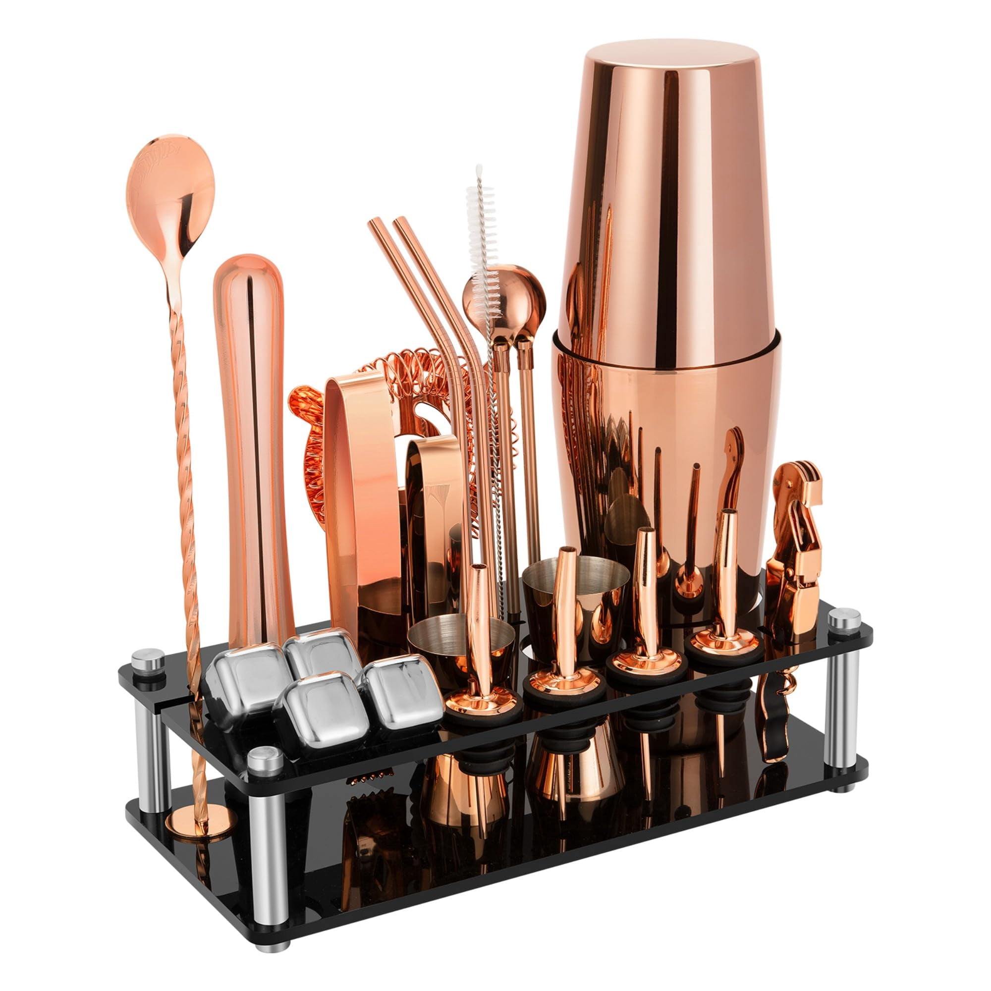 Cocktail Shaker Set 23 Piece Bartender Kit With Stand Rose - Walmart.com