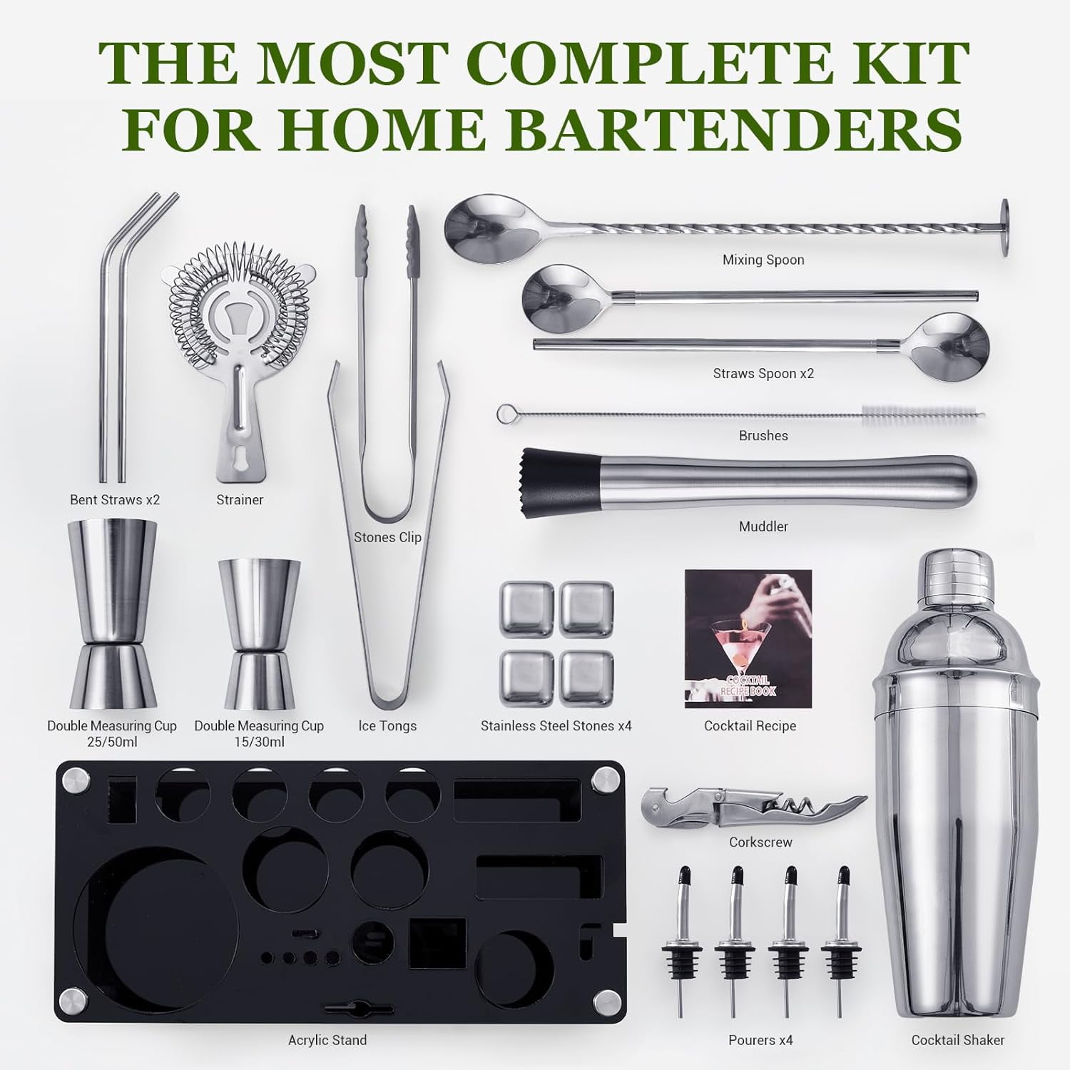 Cocktail Shaker Set, 23-Piece Stainless Steel Bartender Kit with ...