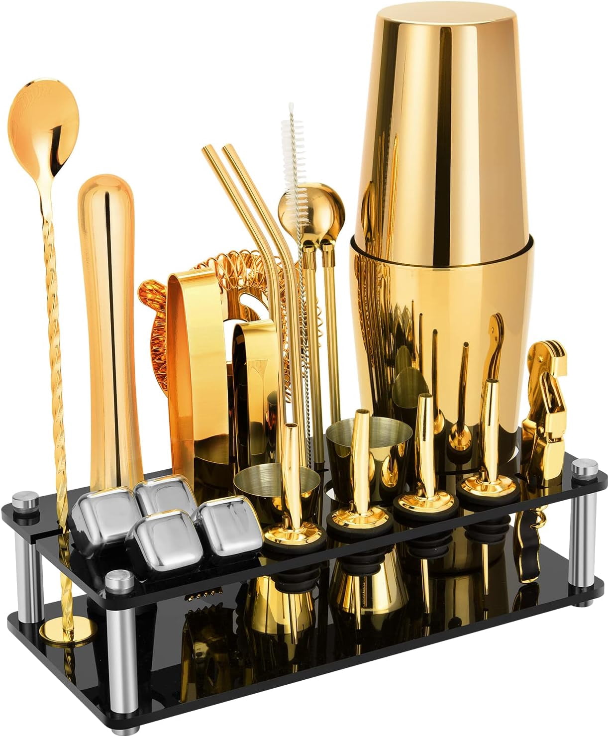 Cocktail Shaker Set, 23 Pieces Boston Stainless Steel Bartender Set ...