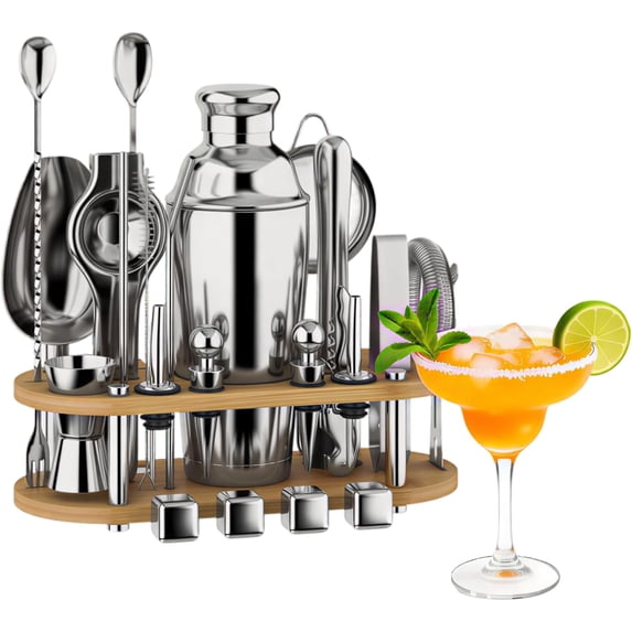 Cocktail Shaker Set, 25-Piece Stainless Steel Bartender Kit with Wood ...