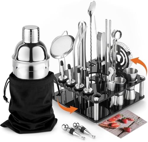 Cocktail Shaker Set 29-Piece Bartender Kit with Rotating Stand | Bar ...