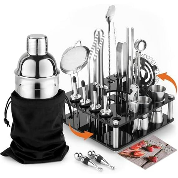 Cocktail Shaker Set 29-Piece Bartender Kit with Rotating Stand | Bar ...