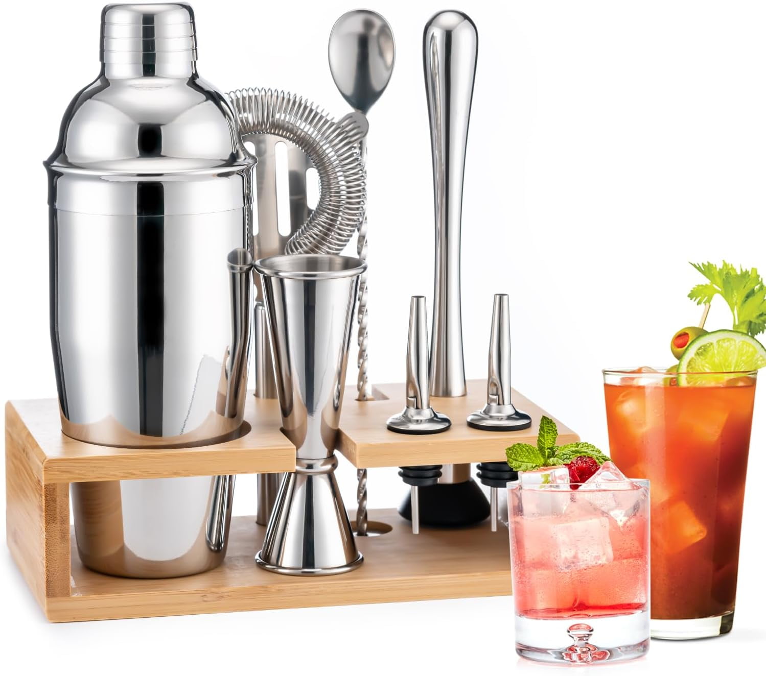 Cocktail Shaker Set, 8-Piece Bartender Kit Include Stand Martini Shaker ...