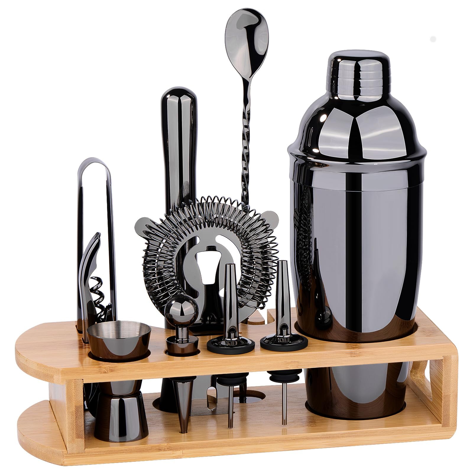 Cocktail Shaker Set Bartender Kit : 12-Piece Bar Tool Set with Bamboo Stand | Bar Set with All ...