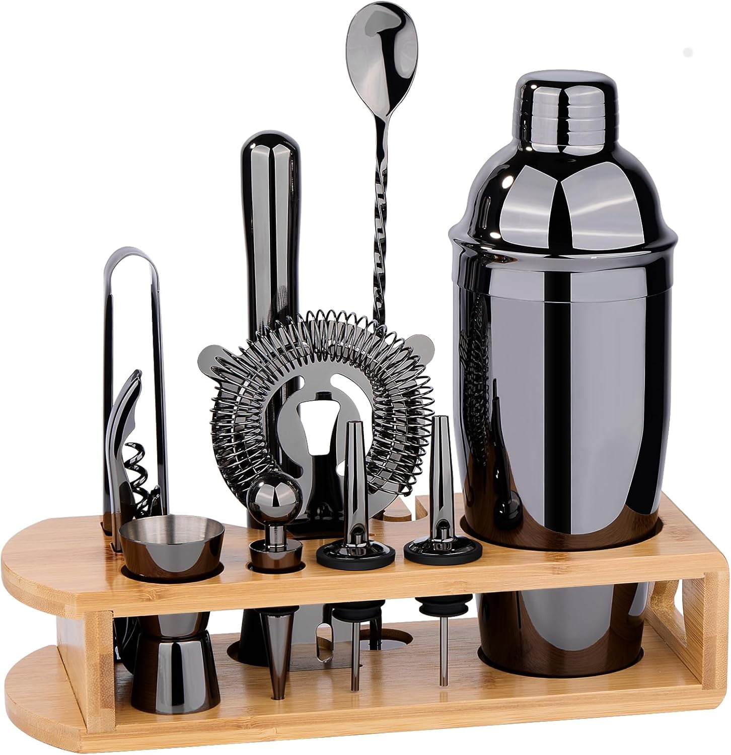Cocktail Shaker Set Bartender Kit : 12-Piece Bar Tool Set with Bamboo ...