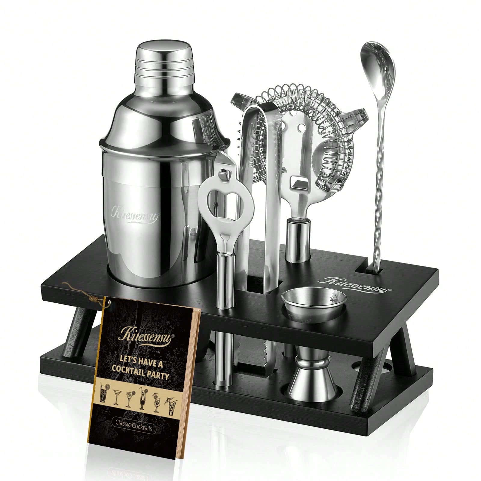 Cocktail Shaker Set Bartender Kit, 6-Piece Silver Bar Set With Stand ...