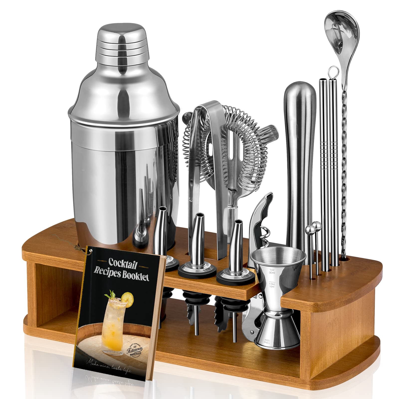 Cocktail Shaker Set Bartender Kit with Stand | Bar Set Drink Mixer Set ...