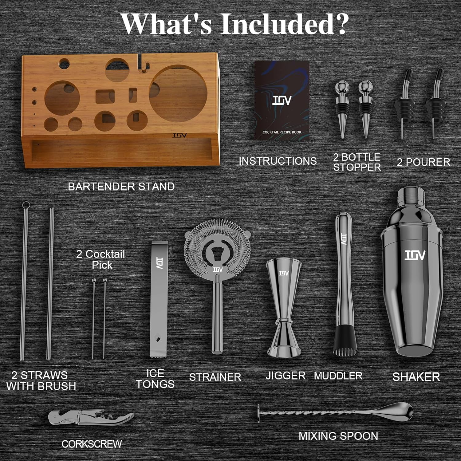 Cocktail Shaker Set Bartender Kit with Stand | Bar Set Drink Mixer Set ...