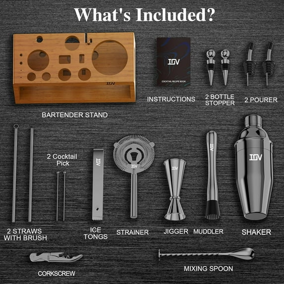 Cocktail Shaker Set Bartender Kit with Stand | Bar Set Drink Mixer Set ...