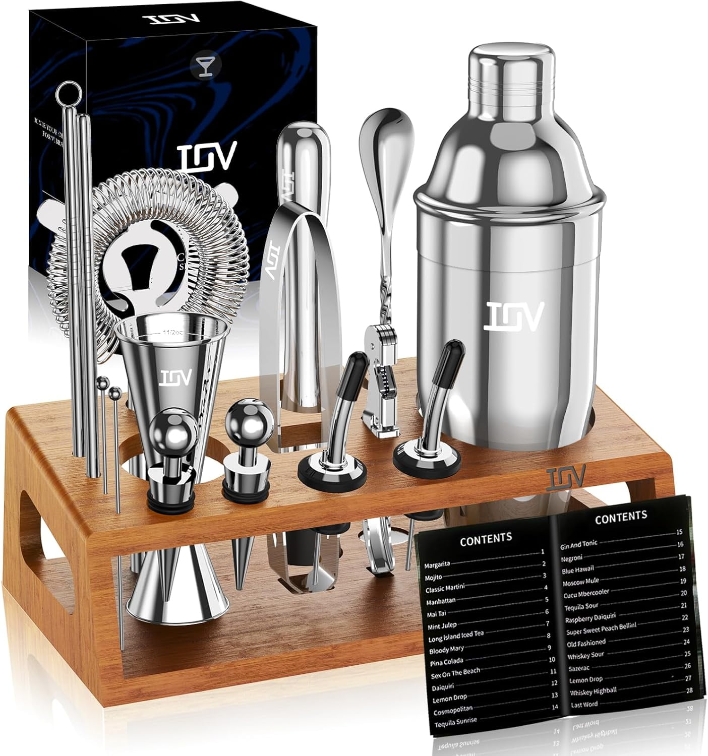 Cocktail Shaker Set Bartender Kit with Stand | Bar Set Drink Mixer Set ...