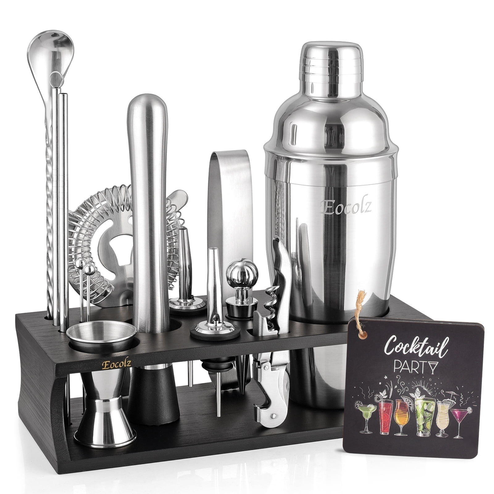 Eocolz Cocktail Shaker Set Bartender Kit with Stand 17-Piece Bar Tool ...