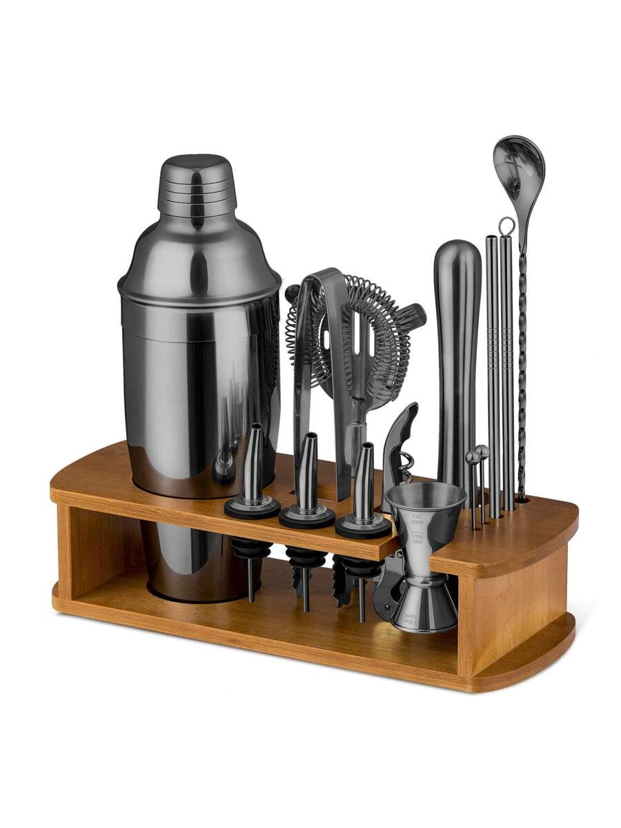 Cocktail Shaker Set Bartender Kit With Stand - Drink Mixer Bar Set With ...