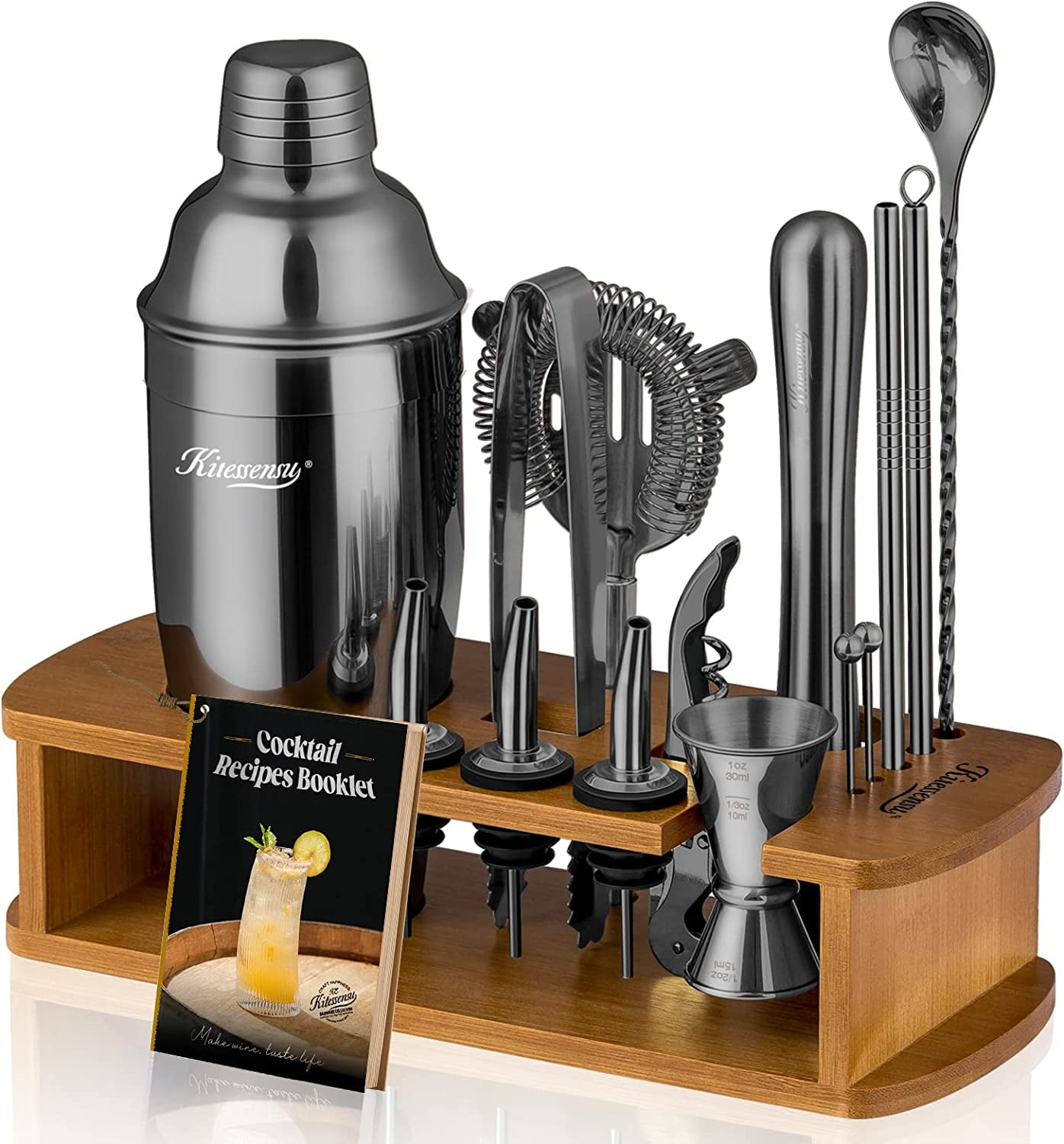 Cocktail Shaker Set Bartender Kit with Stand - Drink Mixer Bar Set with ...