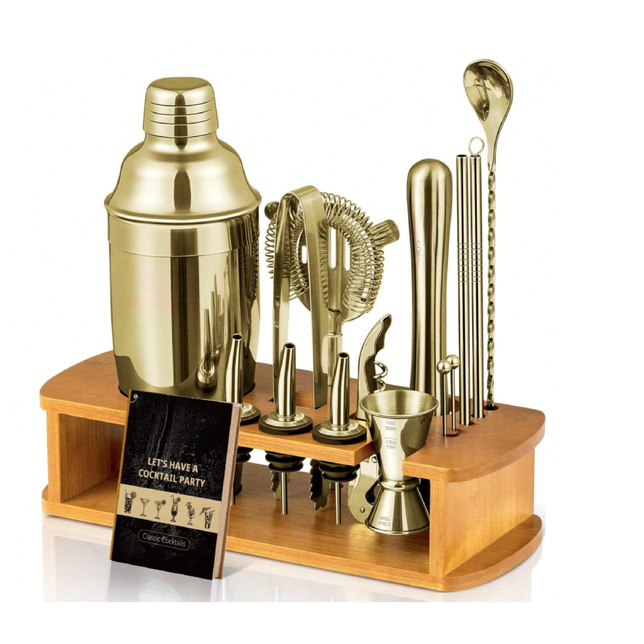 Cocktail Shaker Set Bartender Kit With Stand - Drink Mixer Bar Set With ...