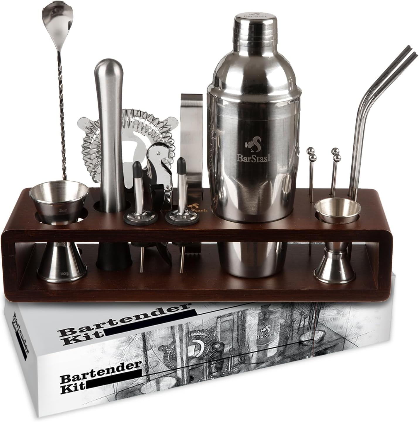 Cocktail Shaker Set Bartender Kit with Stand, Professional Bartending Kit, House Warming Gifts ...