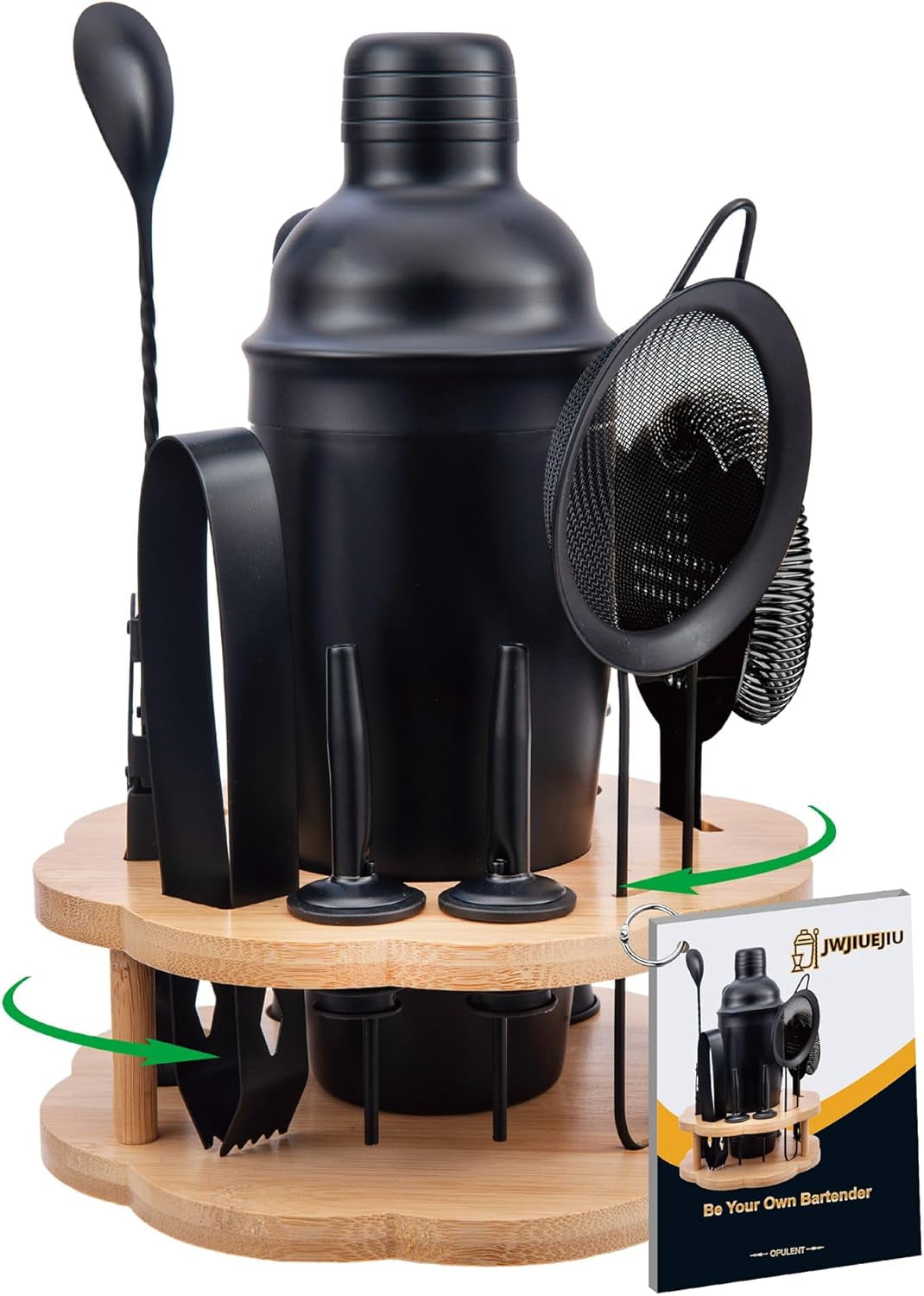 Cocktail Shaker Set Bartender Kit with Rotating Bamboo Stand,11 Piece ...
