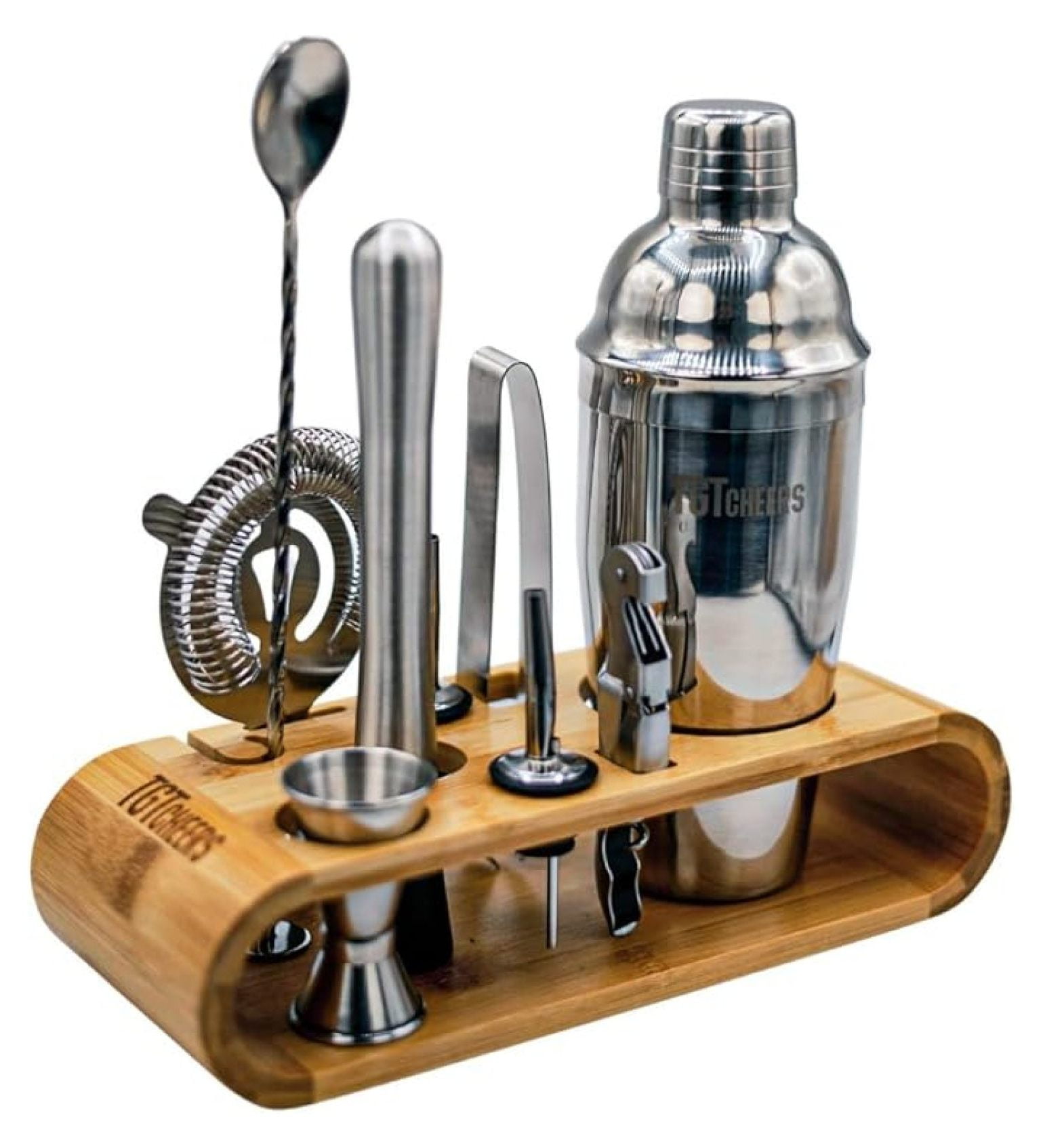 Cocktail Shaker Set with Stylish Bamboo Stand 11-pcs | Home Mixology ...