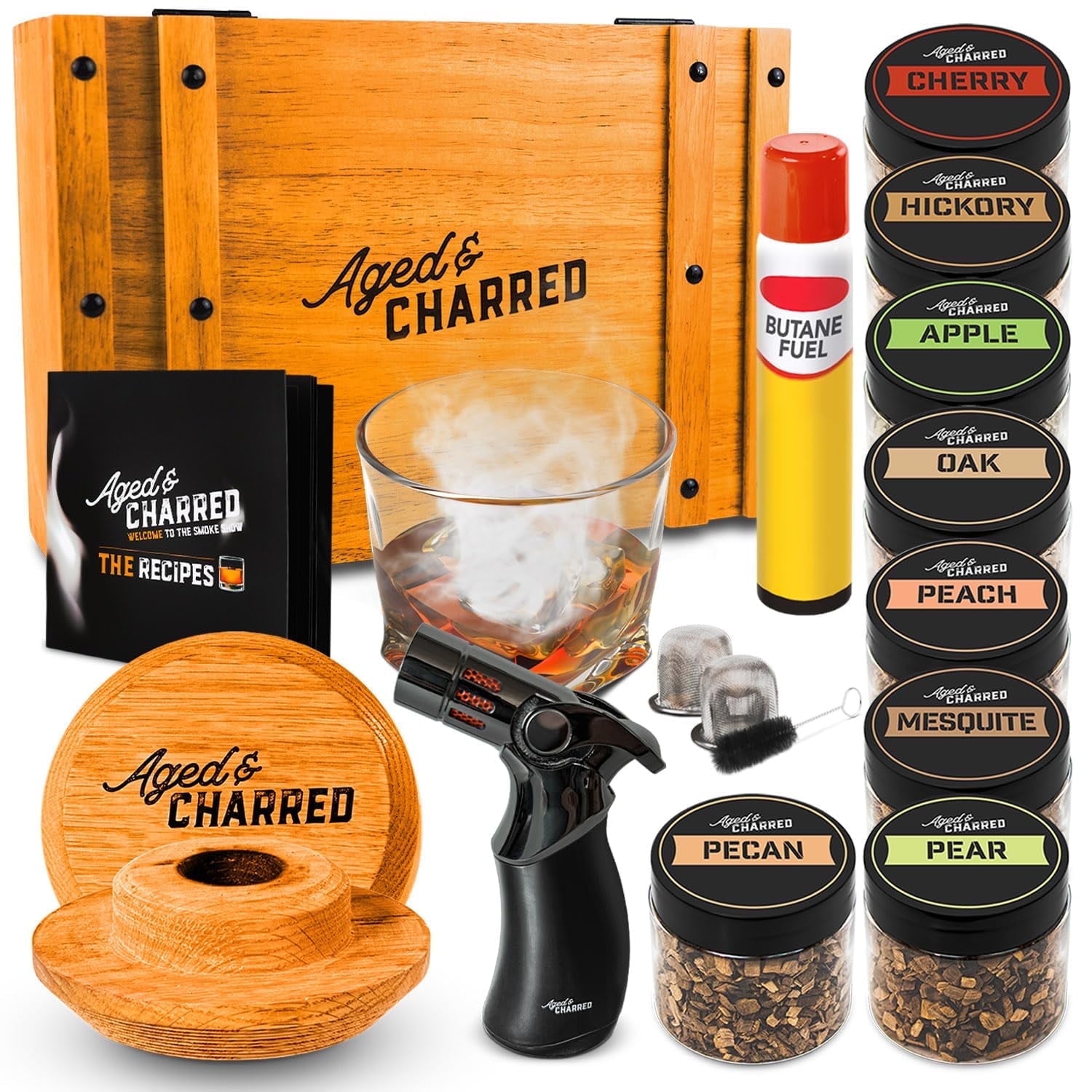 Whiskey Cocktail Smoker Kit with Torch & 8 Flavors Wood Chips - Premium ...