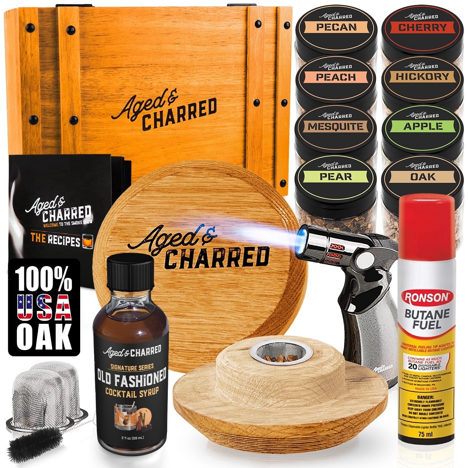Whiskey Cocktail Smoker Kit with Torch, Old Fashioned Syrup & 8 Flavors ...