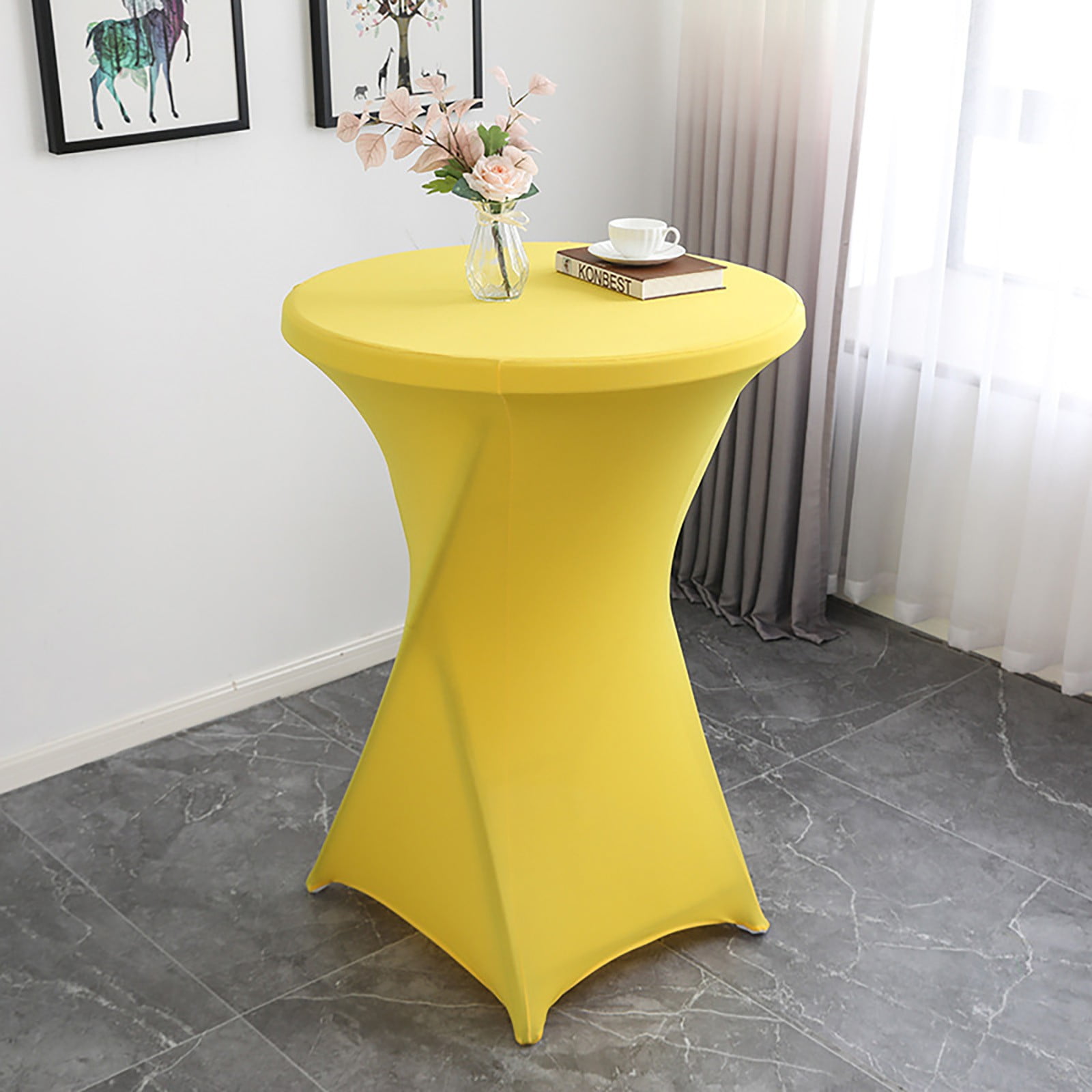 Cocktail Solid-Color Polyester Round Banquet Elastic Table Cover (60× ...