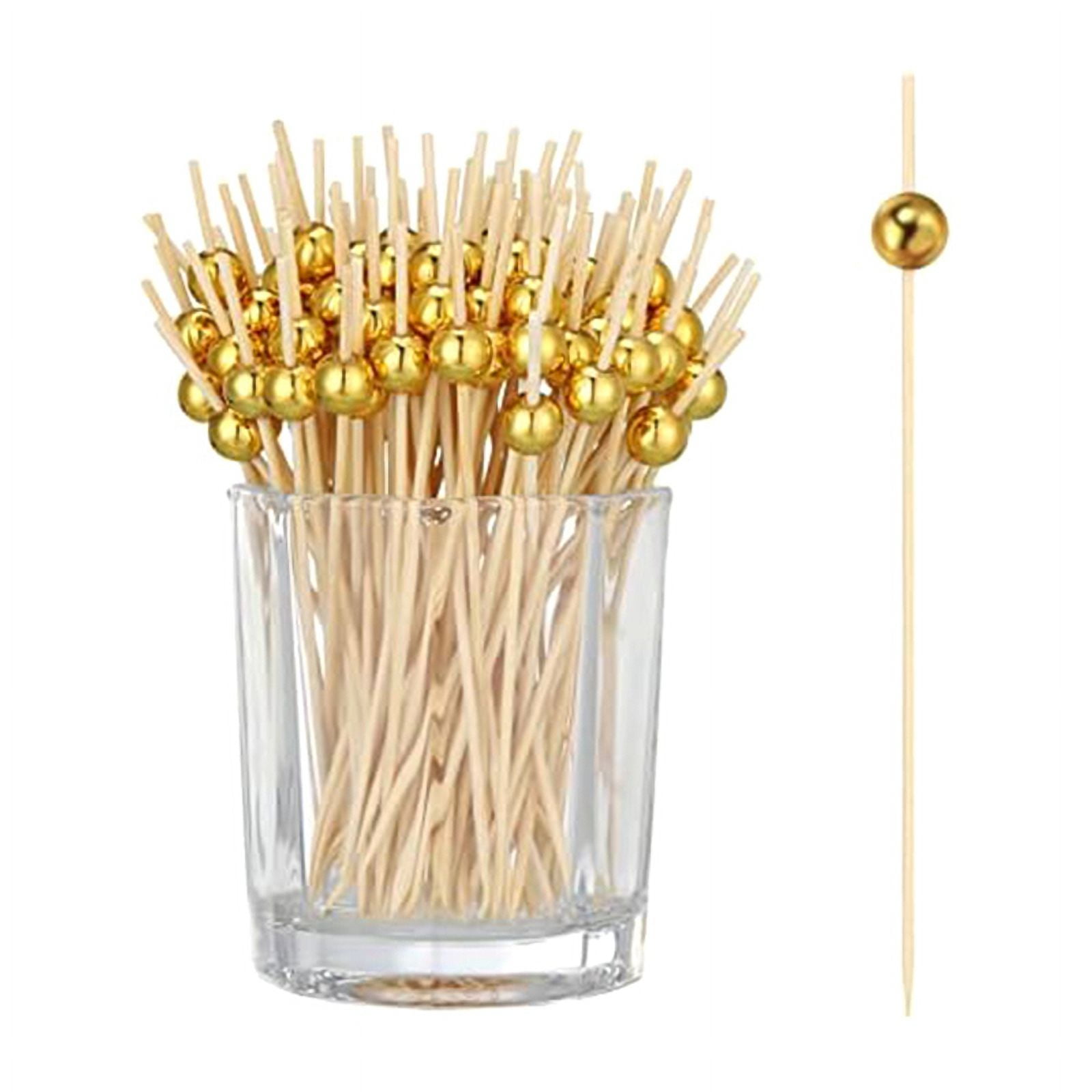 Cocktail Sticks Natural Wood Sticks with Gold Acrylic Beads Wooden ...