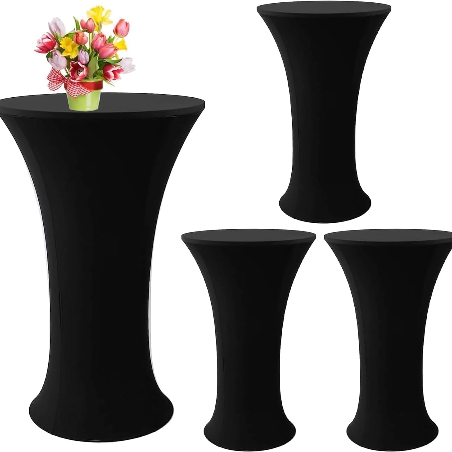 Cocktail Table Covers 4pc 32x43 inch,Black Spandex Stretch Round ...