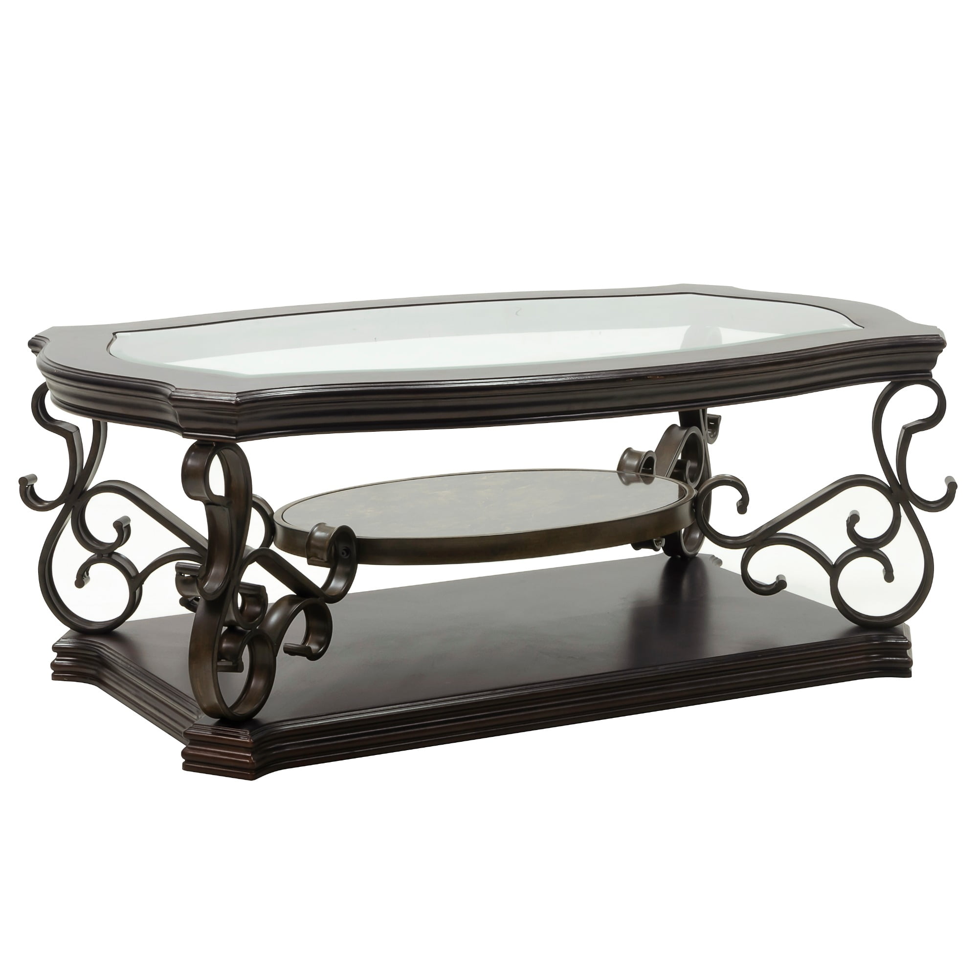 Cocktail Table, Glass table top, MDF W/marble paper middle shelf ...