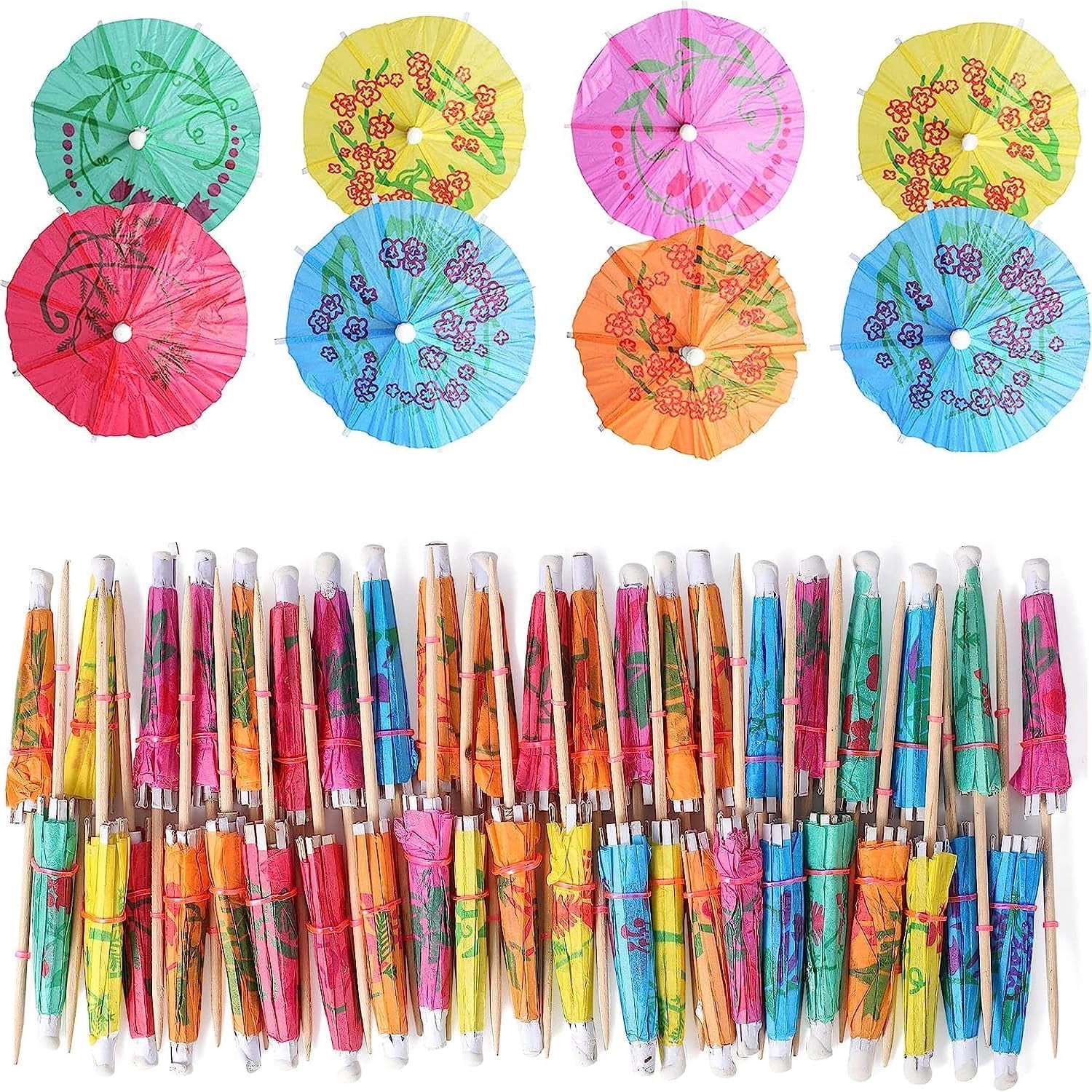 Cocktail Umbrella Picks, 50-Pack Drink Umbrella Toothpicks, Colorful ...