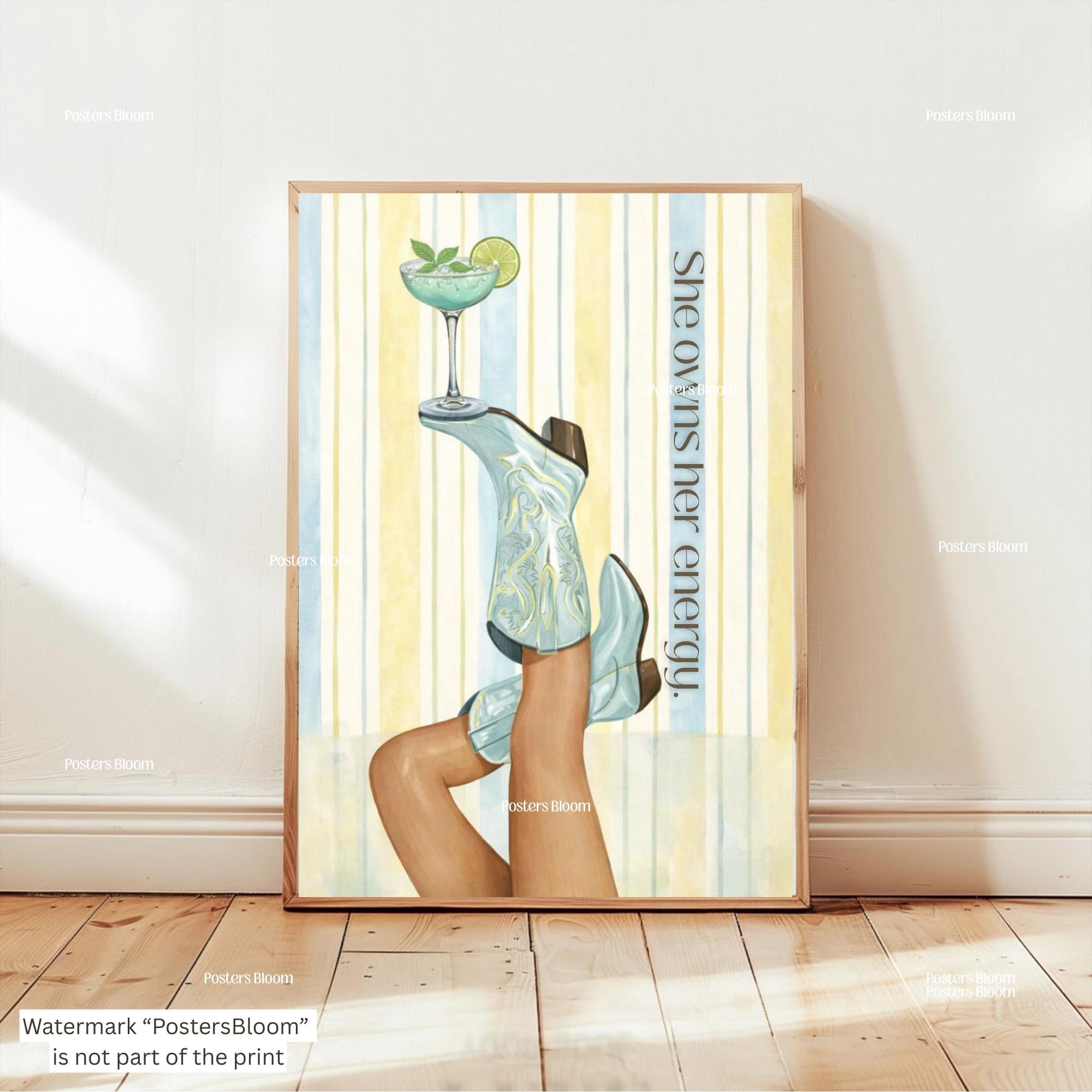 Cocktail Wall Art With Quote Poster, Print – She Owns Her Energy ...