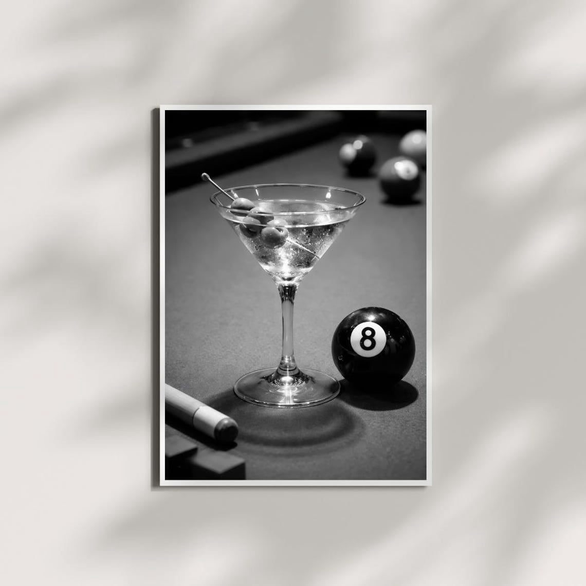 Cocktail on Billiards Table Lucky 8 Ball Vintage Bar Cart Wall Decor ...