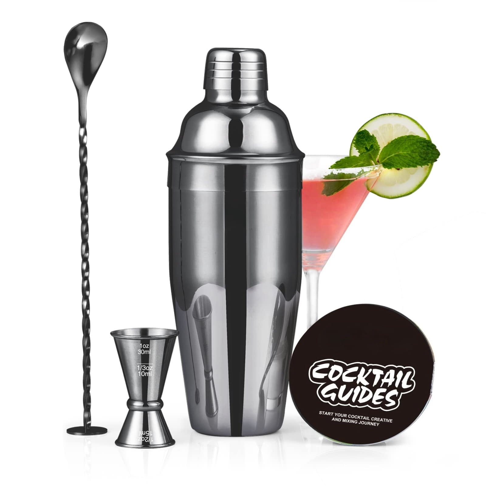 Cocktail shaker, 24-ounce beverage shaker with cocktail strainer ...