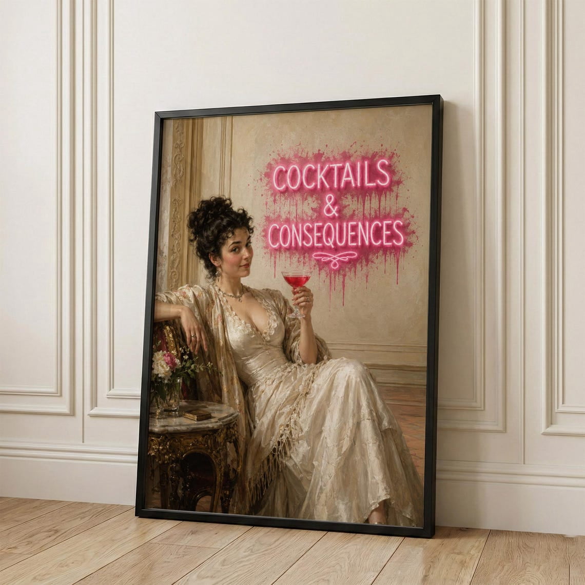 Cocktails And Consequences Pink Cocktail Bar Cart Poster Unframed Paper ...