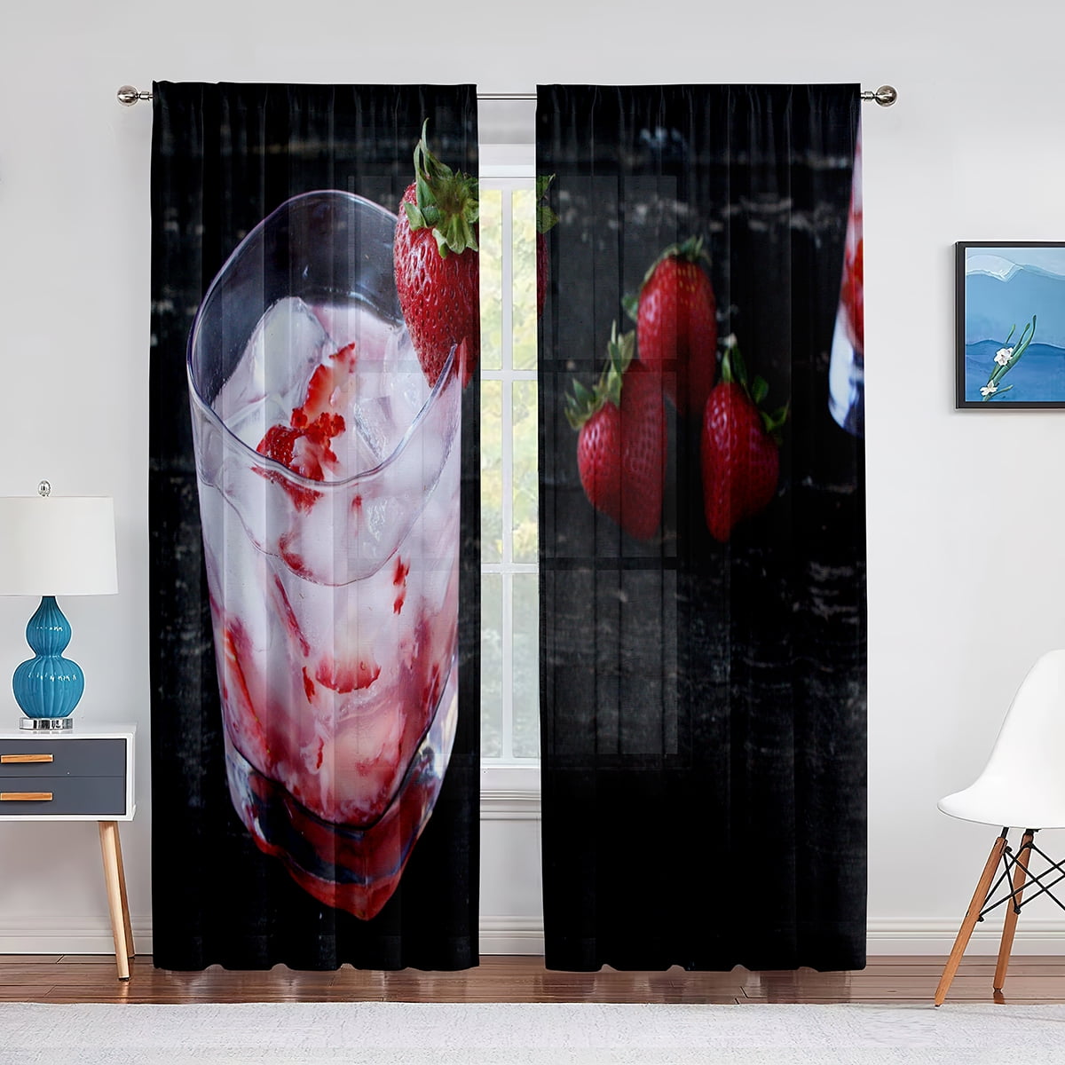 Cocktails Close-up Ice Smoothies Raspberry Tulle Curtains for Bedroom ...