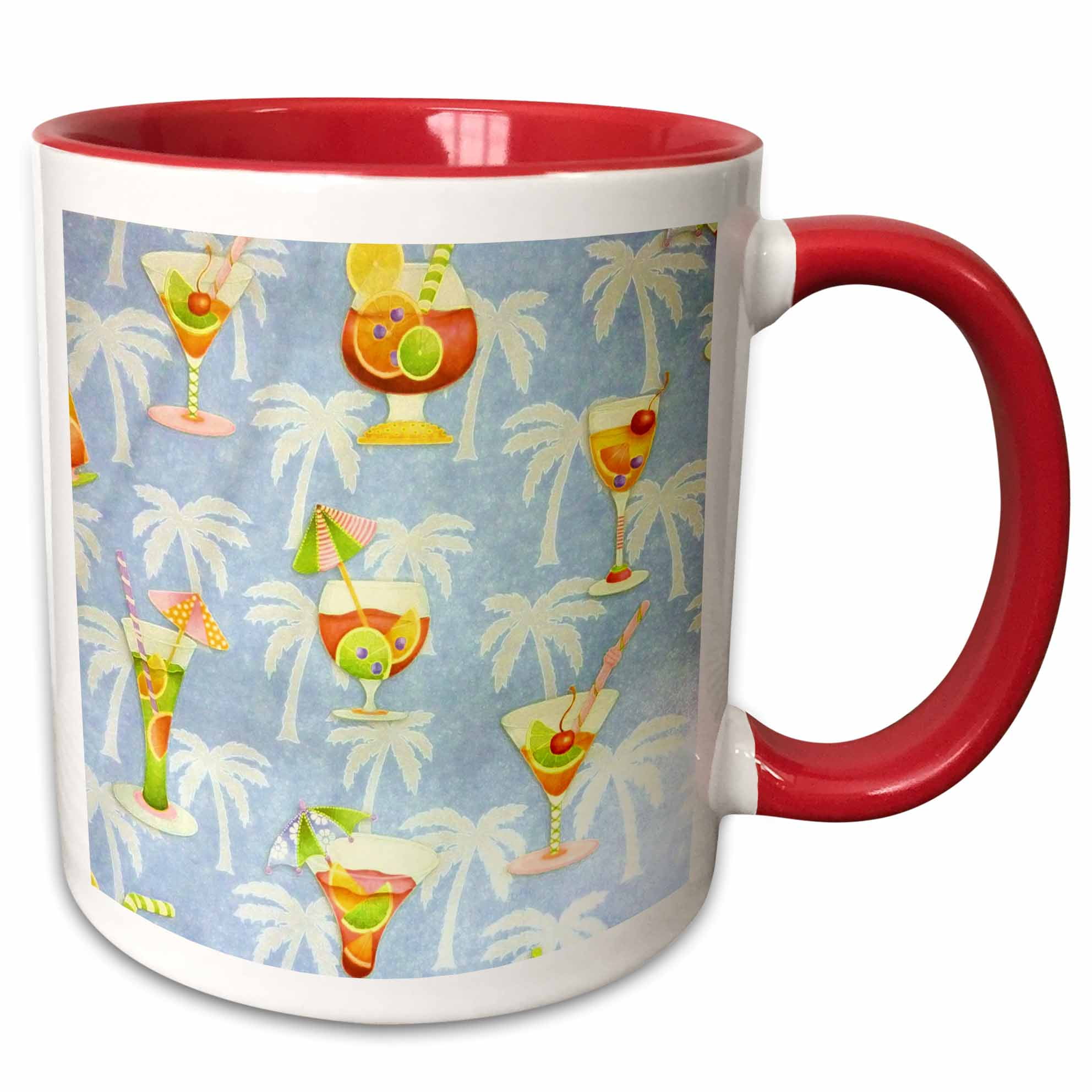3drose, Cocktails N Palm Trees, 15oz Two-tone Red Mug - Walmart.com