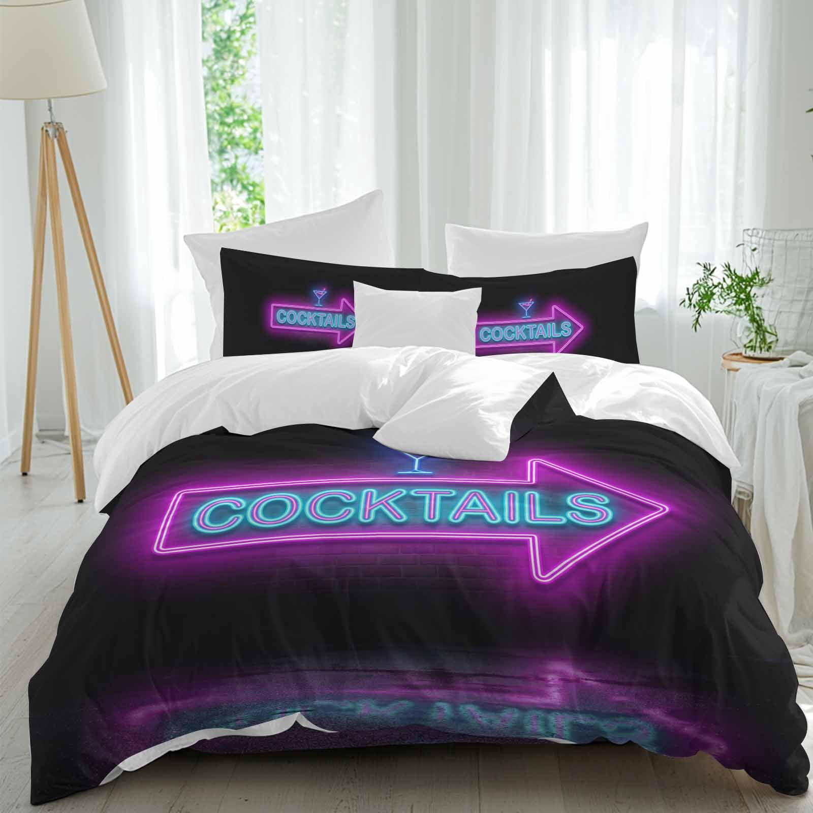 Cocktails Neon Arrow 4 Piece Duvet Cover Set Queen Size Modern Bar ...