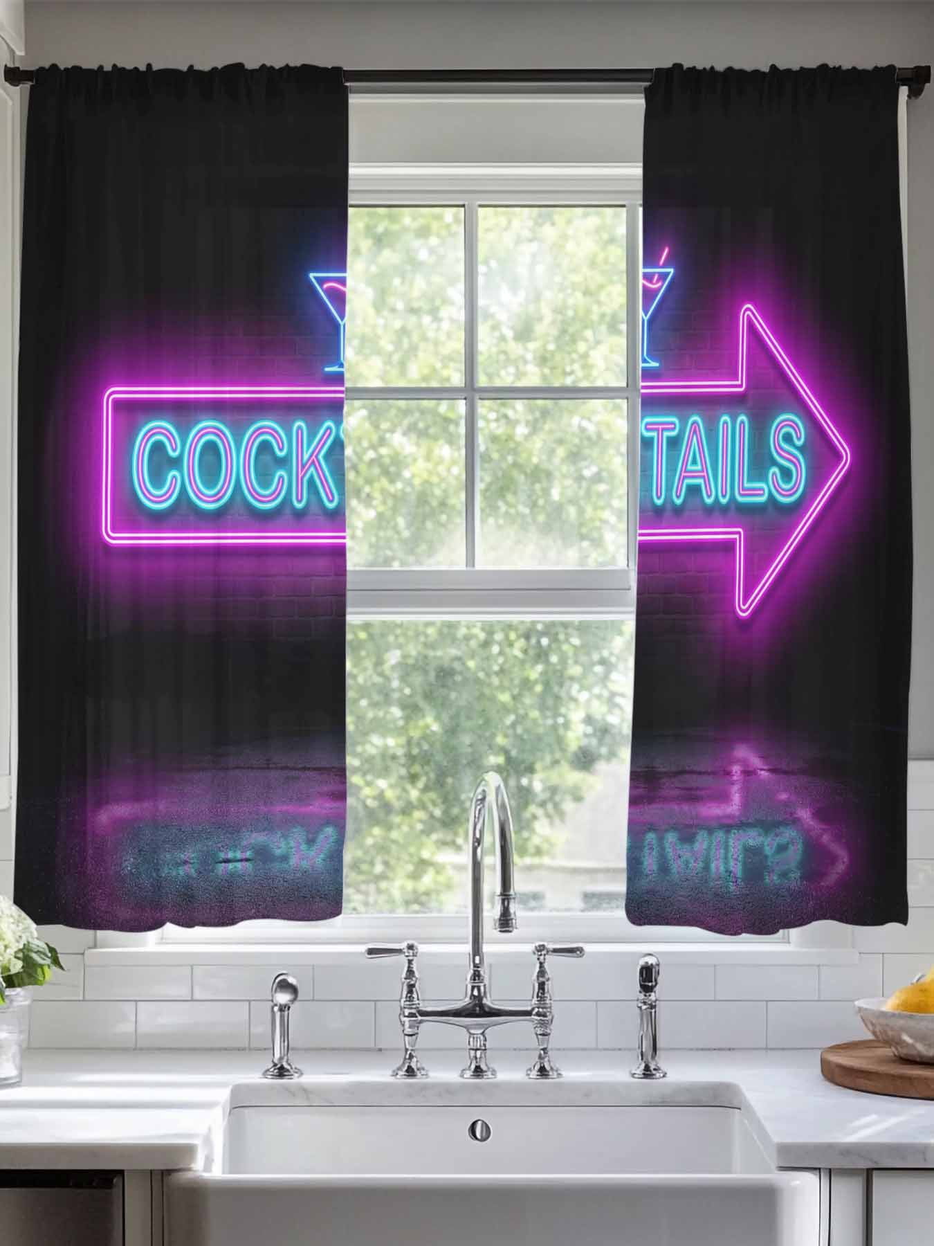 Cocktails Neon Arrow Sheer Curtains 72 inches Long, Modern Bar Style ...