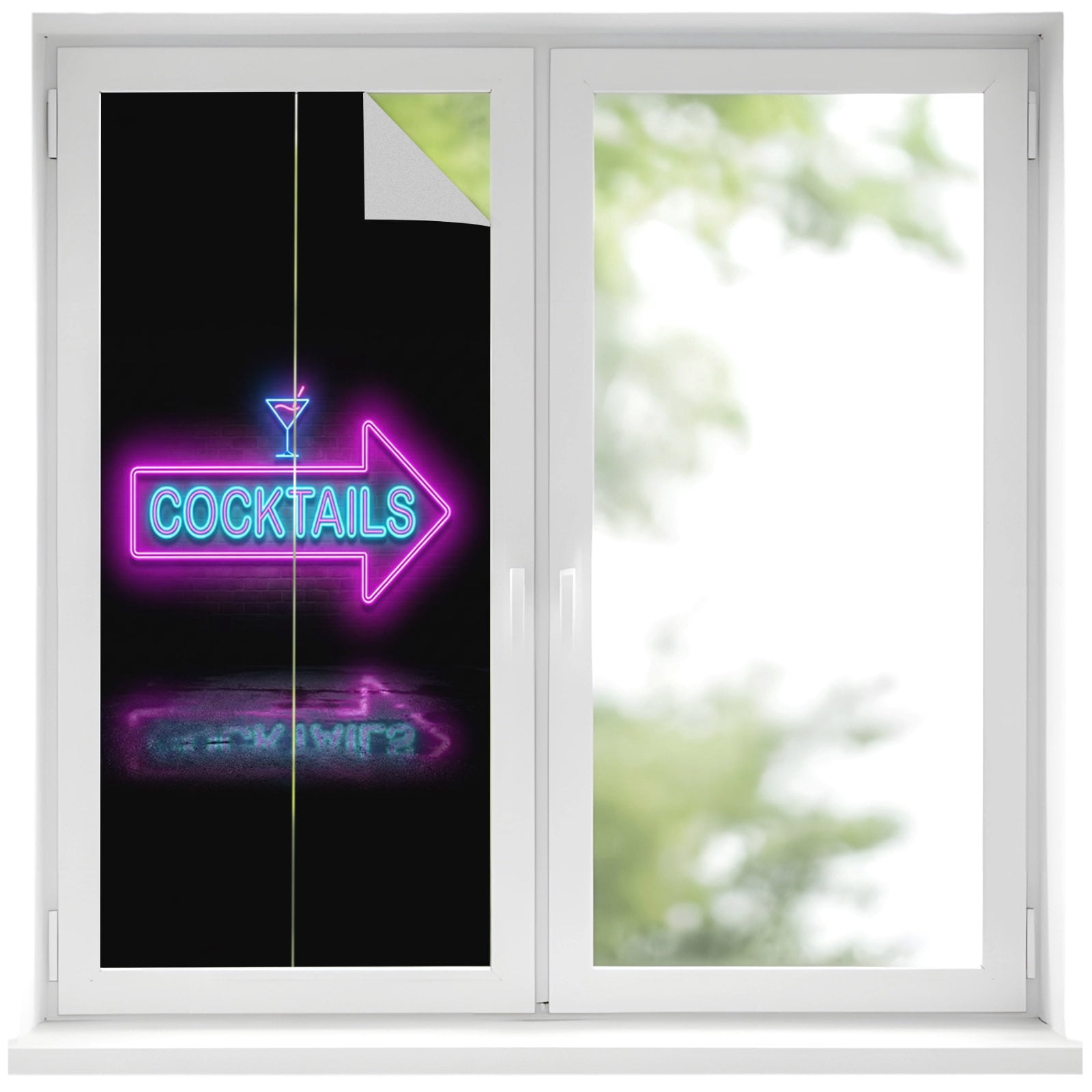 Cocktails Neon Arrow Window Privacy Film, Modern Bar Style Blue Purple ...