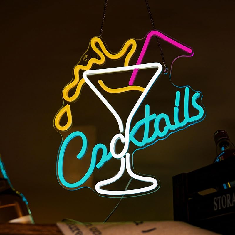 Cocktails Neon Sign Bar LED Signs for Home Bar Wall Decor Man Cave Club ...