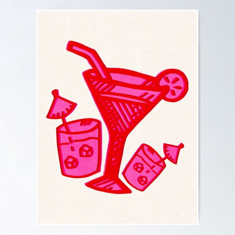 Cocktails - Pink & Red Poster - KIRA.897, UNFRAMED-16x24 - Walmart.com