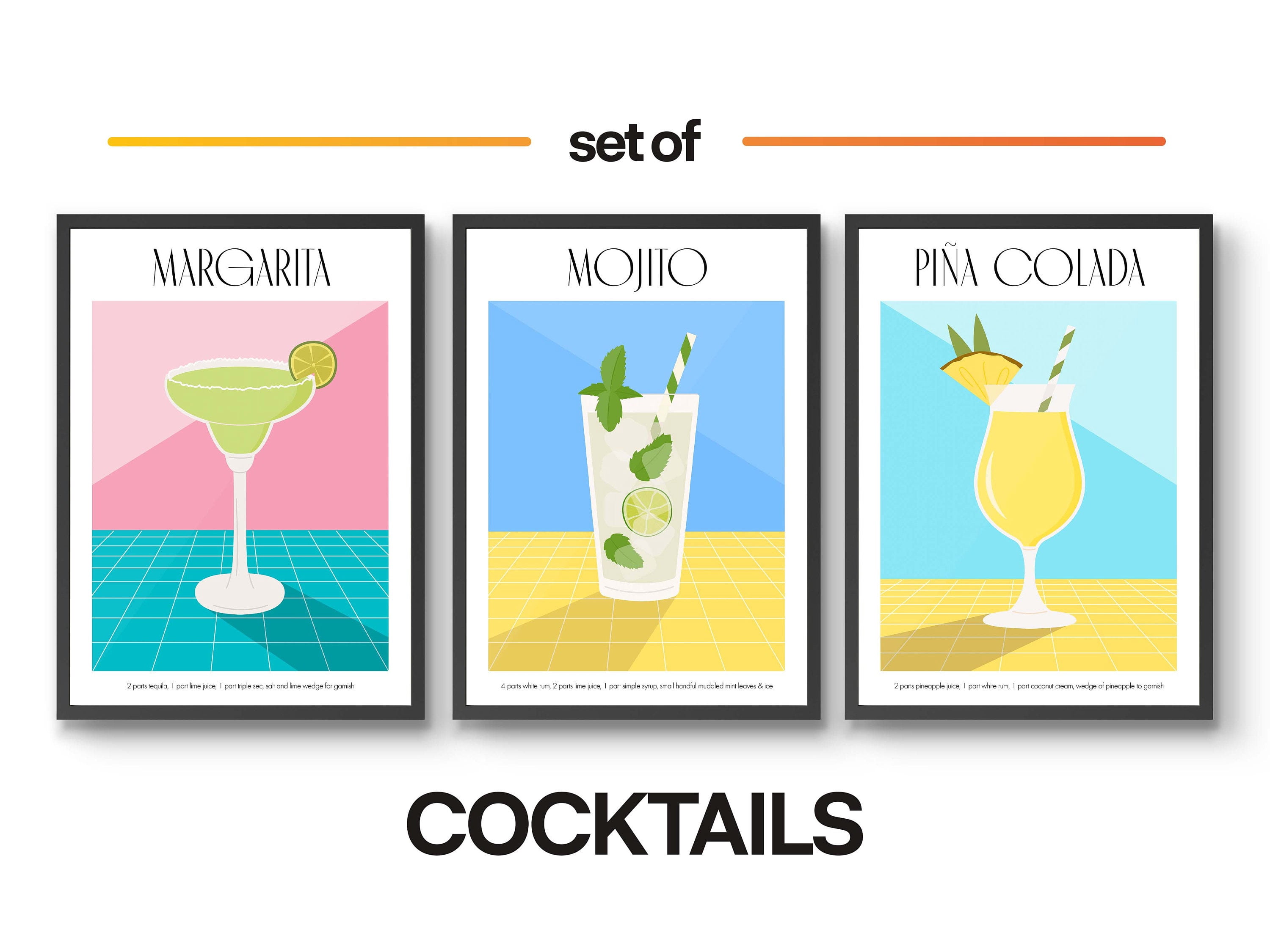 Cocktails Prints Minimalist Cocktail Art Modern Kitchen Decor ...