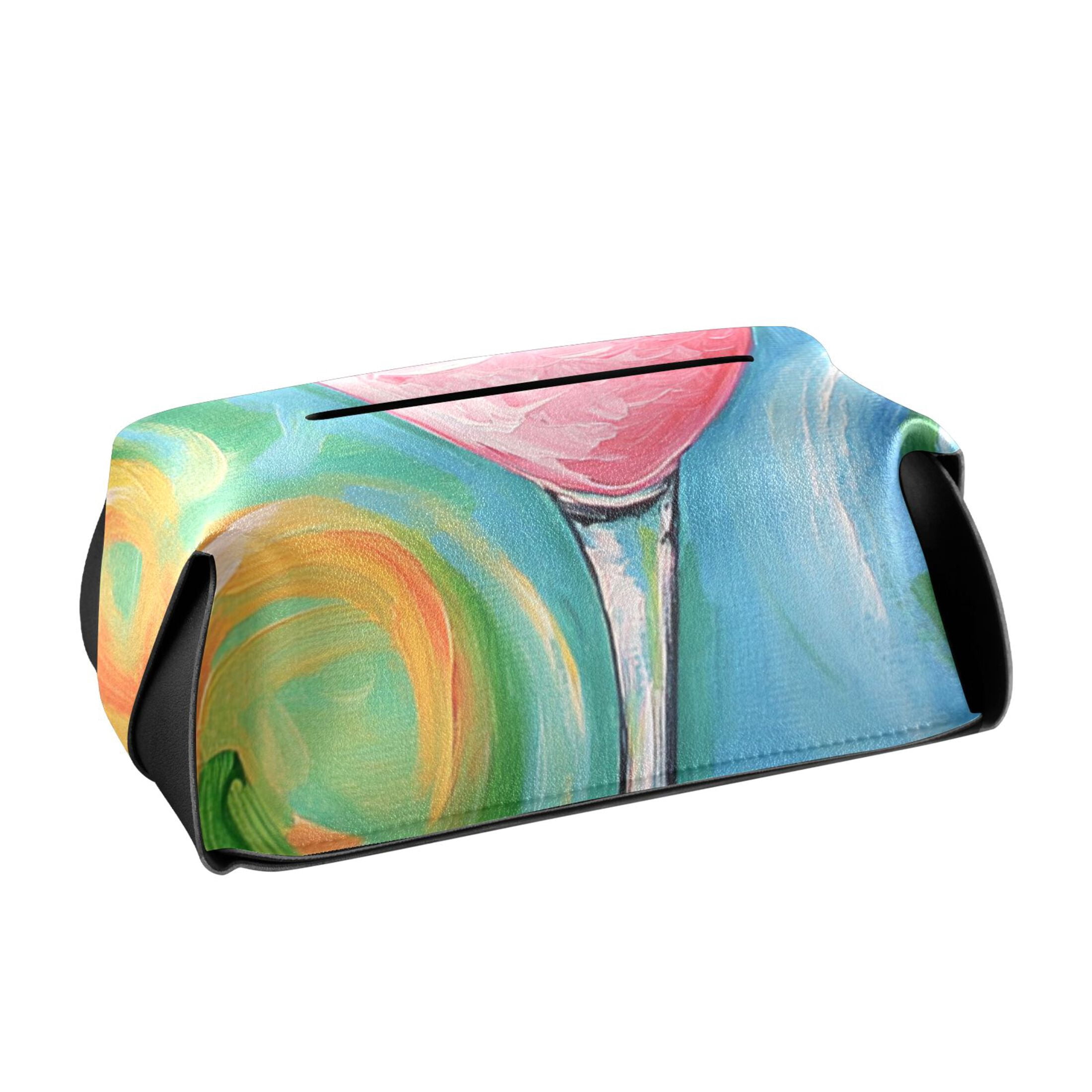 Cocktails in Impressionist Goblets Tissue Box Cover Leather Square ...
