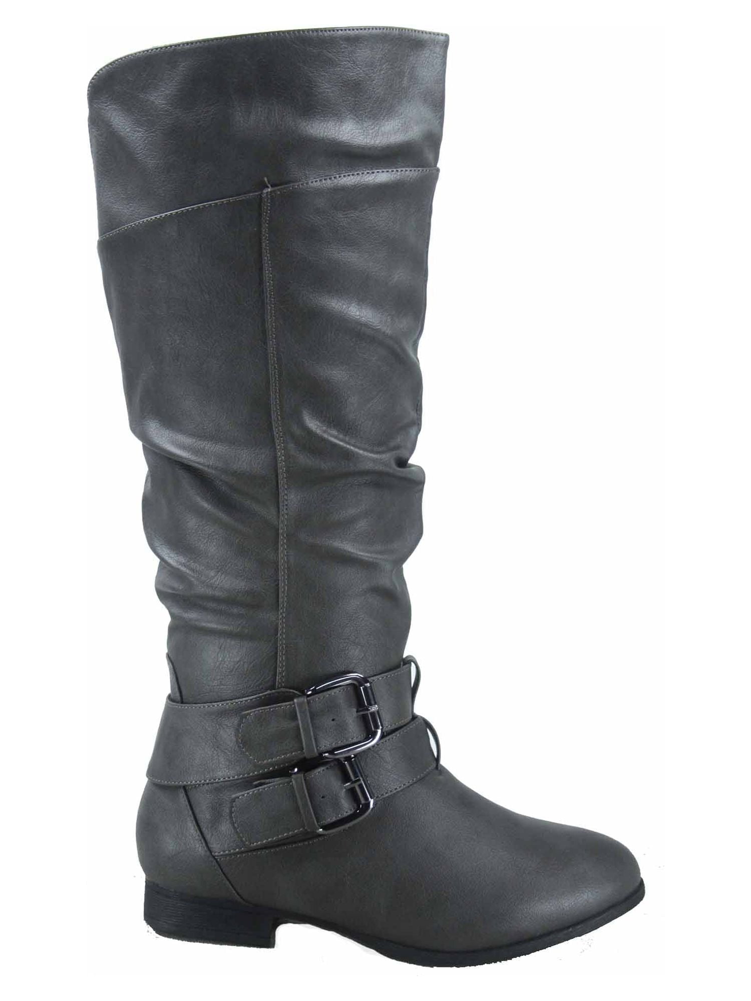 Coco-20 Women's Fashion Buckles Low Heel Round Toe Zipper Knee High ...