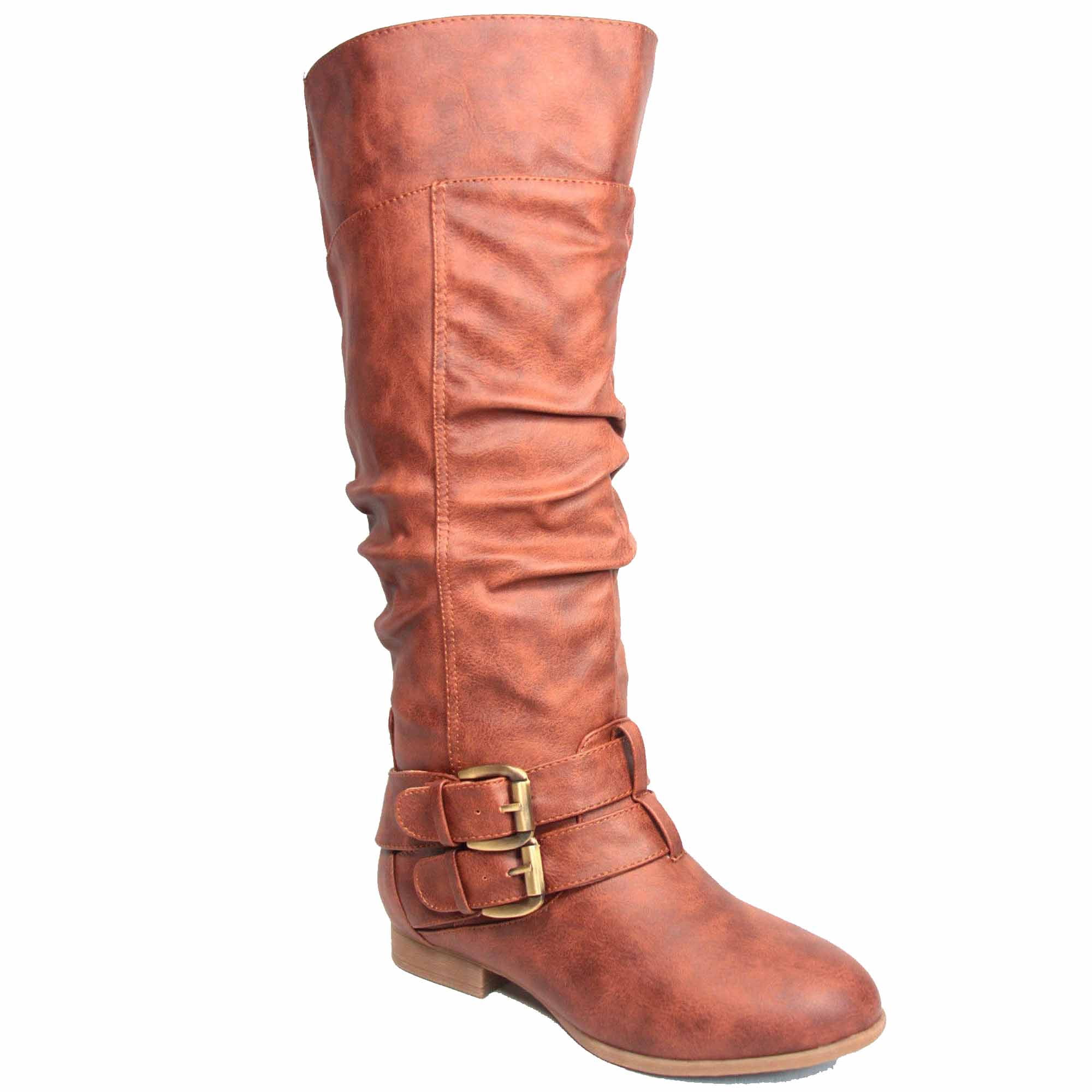 Coco-20 Women's Fashion Buckles Low Heel Round Toe Zipper Knee High ...
