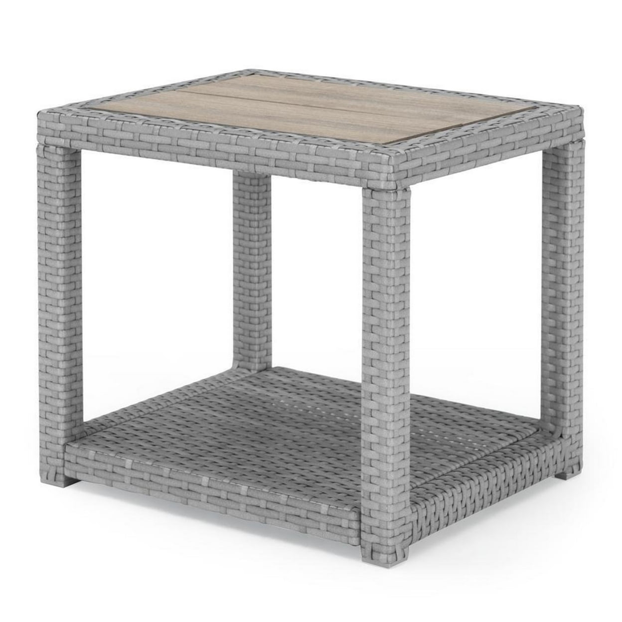 Coco 22 Inch Modern Patio Side Table, Bottom Shelf, Wicker Frame, Gray ...