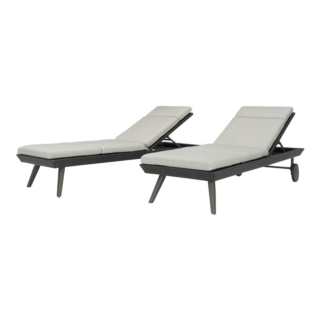 Coco 80 Inch Set of 2 Patio Chaise Loungers, Wicker Frame, Beige ...