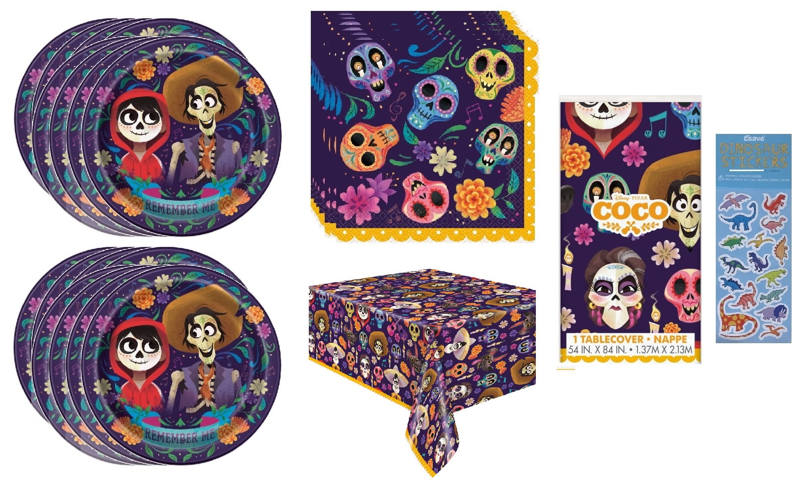 Coco Birthday Party Supplies Bundle includes 16 Lunch Paper Plates, 16 ...