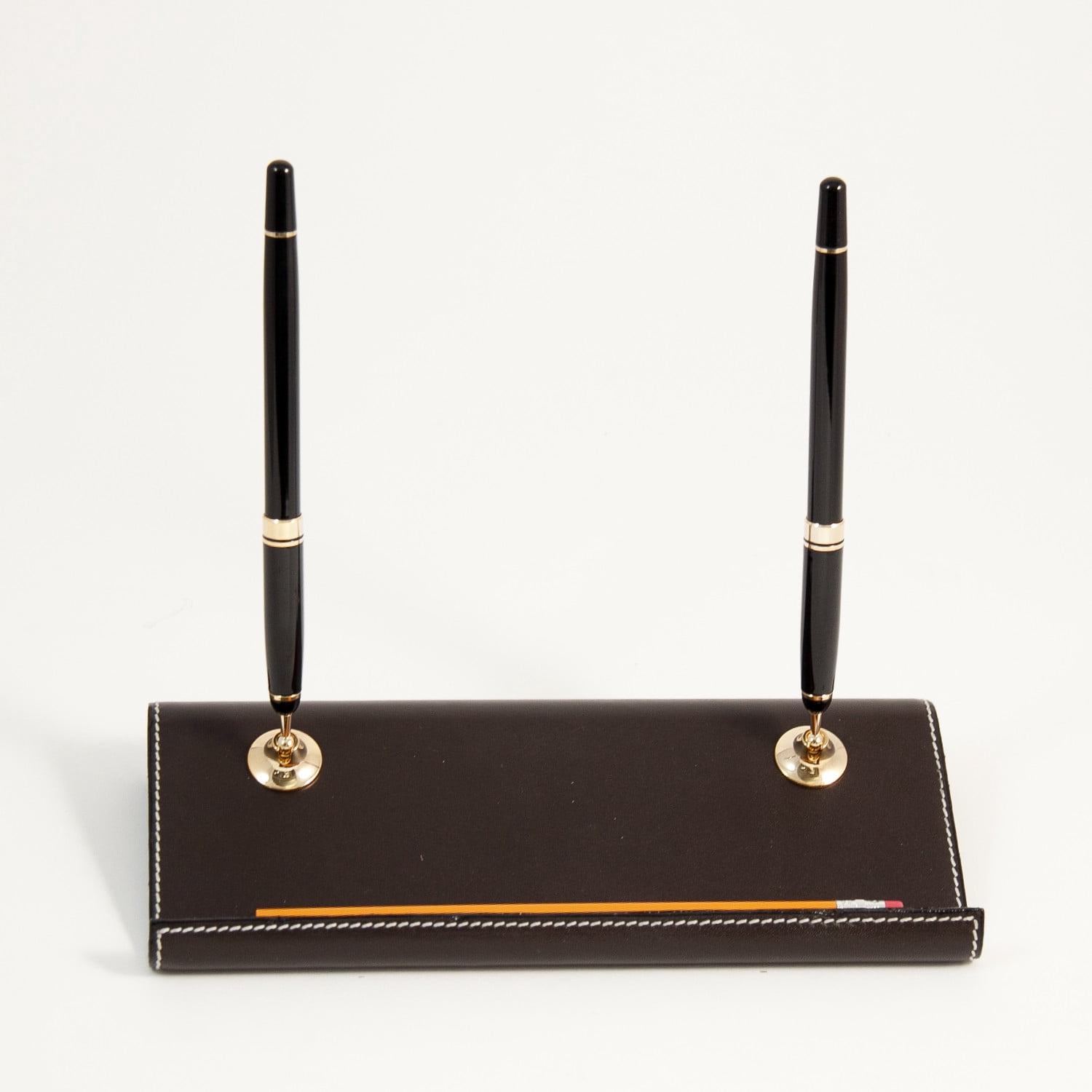Coco Brown Leather Double Pen Stand with Gold Plated Accents. - Walmart.com