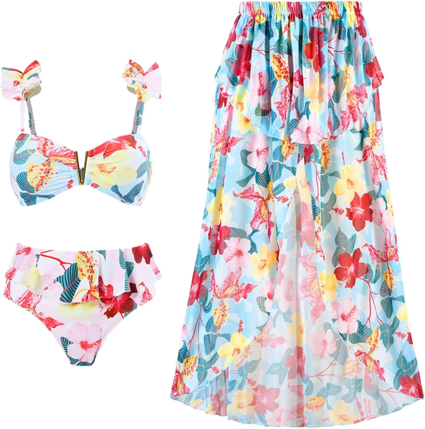 Coco&Chic 3 Piece Women's Retro High Waisted Bikini Set with Cover Up ...