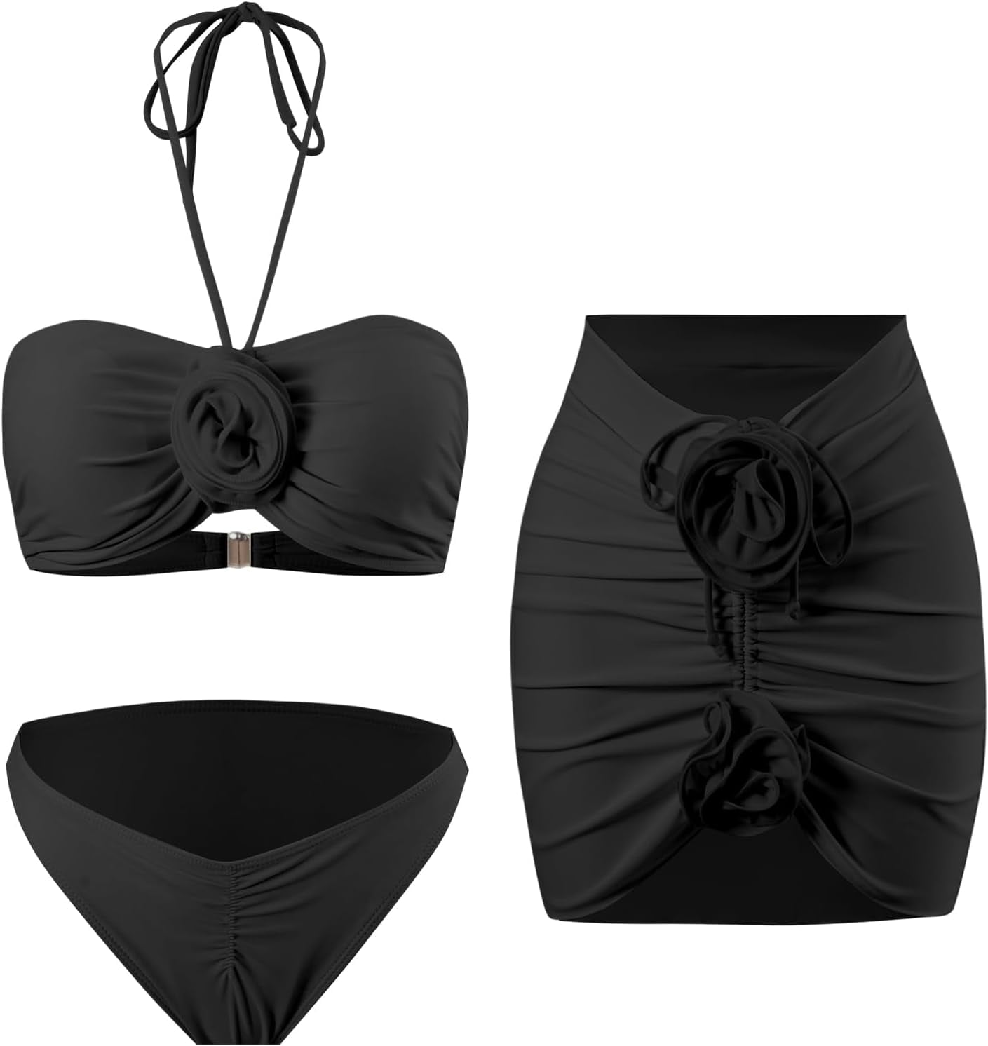 Coco&Chic 3 Piece Women's Retro High Waisted Bikini Set with Cover Up ...