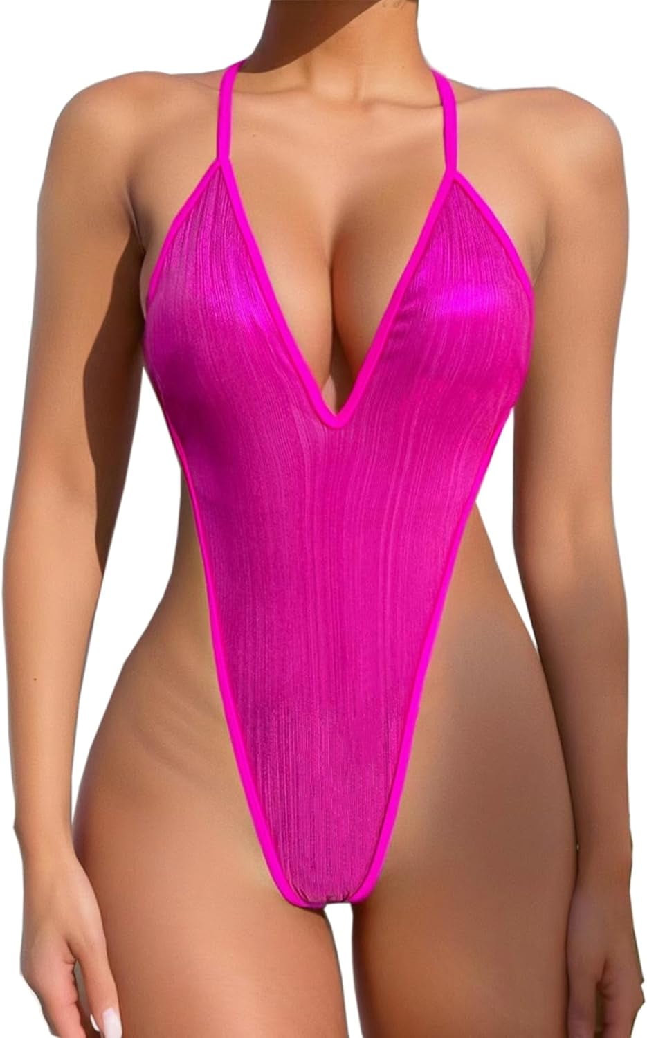 Coco&Chic Liquid Metallic Backless Glitter One Piece Swimsuit Female Shiny Solid Body Suit Set ...